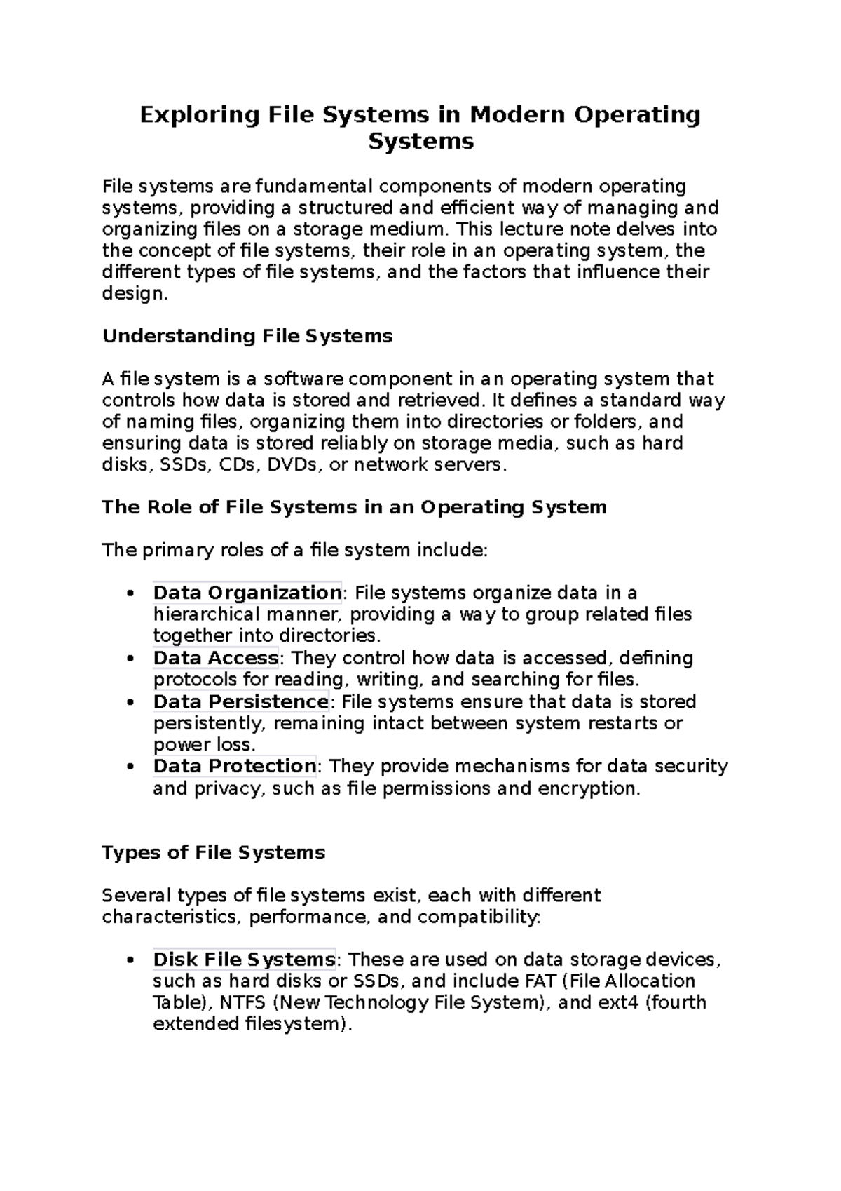 Exploring File Systems In Modern Operating Systems Exploring File