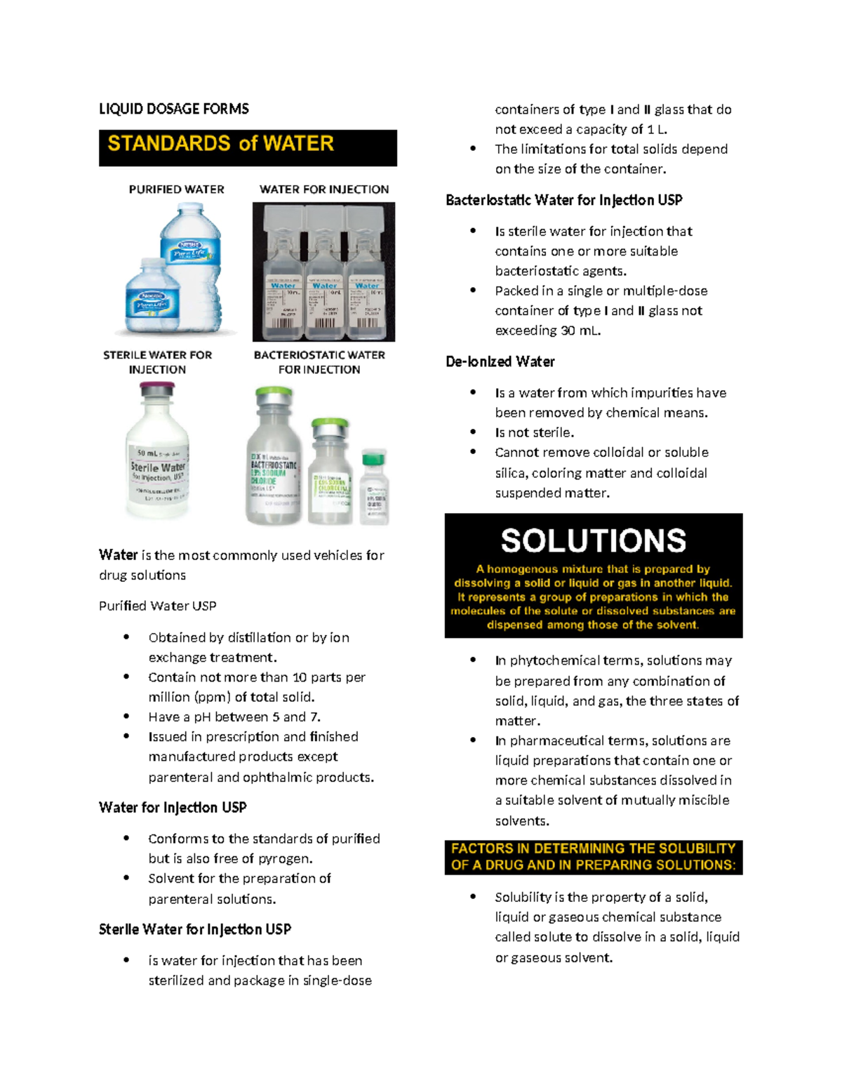 Lecture (9) Solutions - LIQUID DOSAGE FORMS Water is the most commonly ...