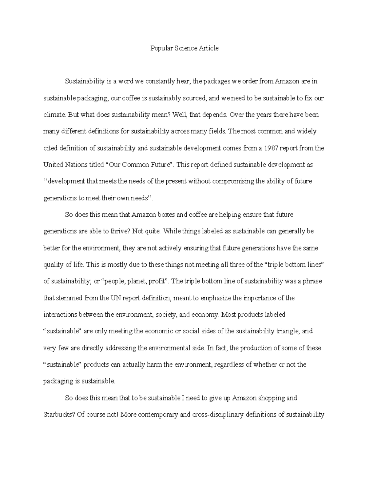 Popular Science Article 2 - Popular Science Article Sustainability is a ...