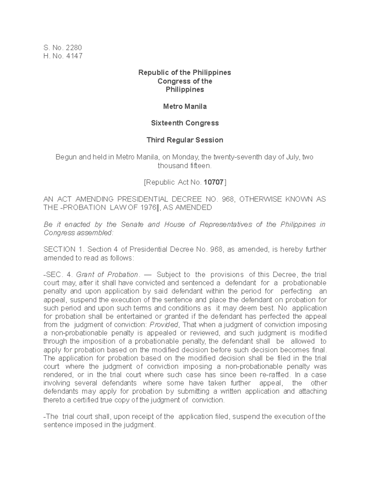 RA-10707 - Notes - S. No. 2280 H. No. 4147 Republic of the Philippines ...