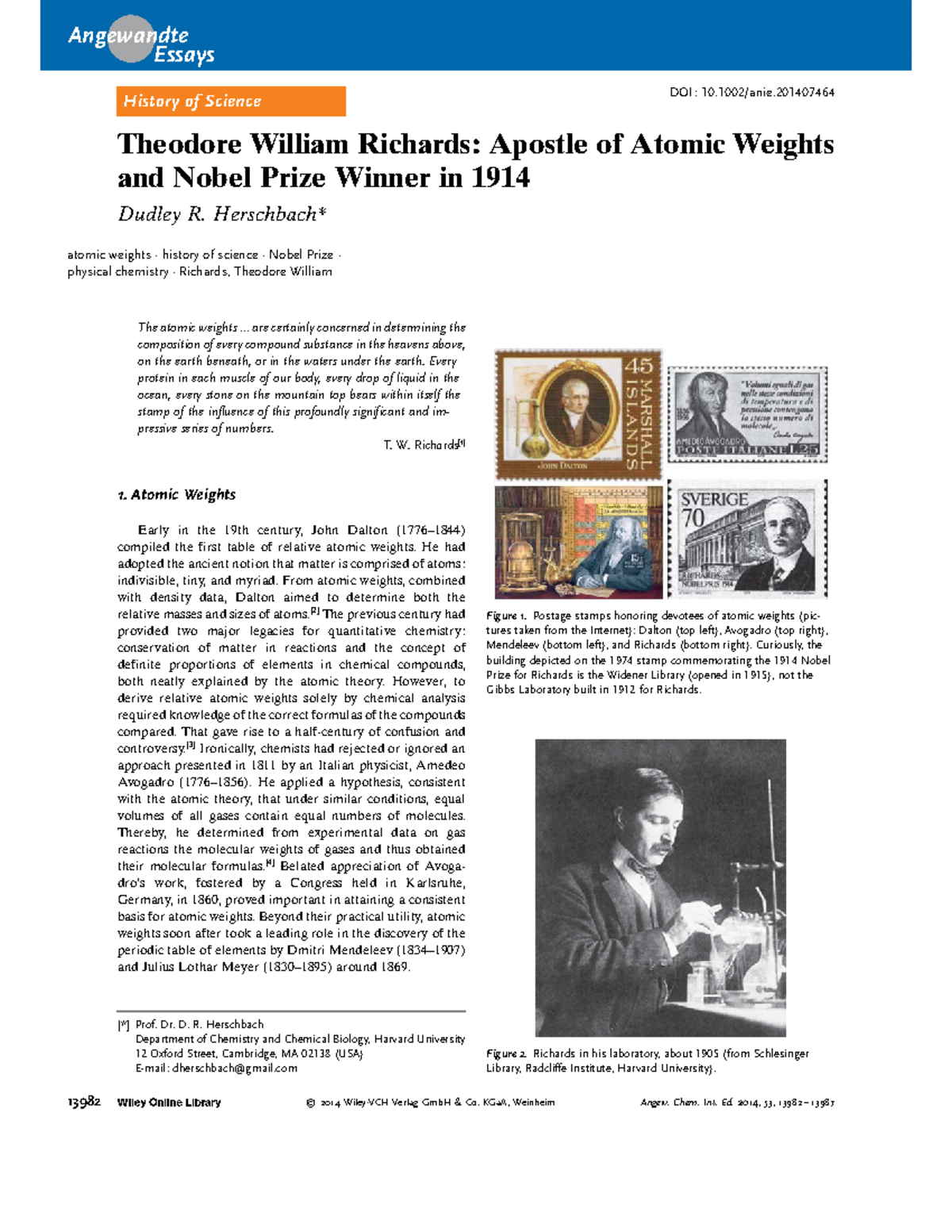 Theodore william richards in memoriam - History of Science DOI: 10/anie. Theodore William ...