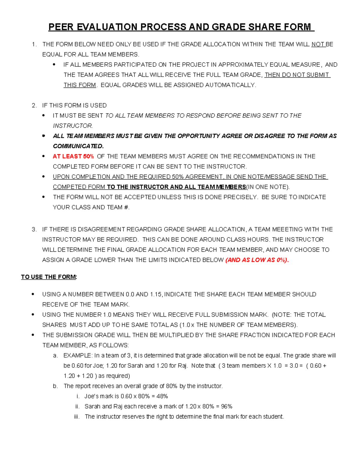 PEER Evaluation and Grade Share Form - F21 - PEER EVALUATION PROCESS ...