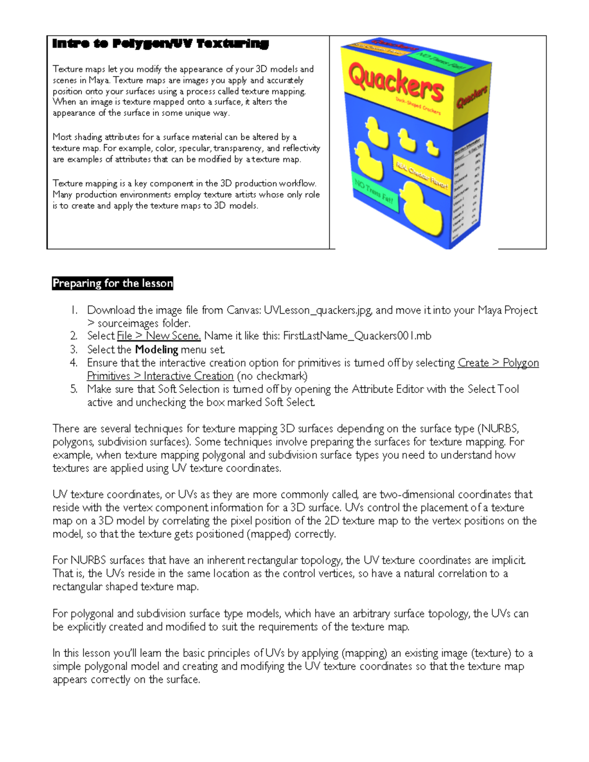 Polygon Texturing Quackers - Intro to Polygon/UV Texturing Texture maps ...