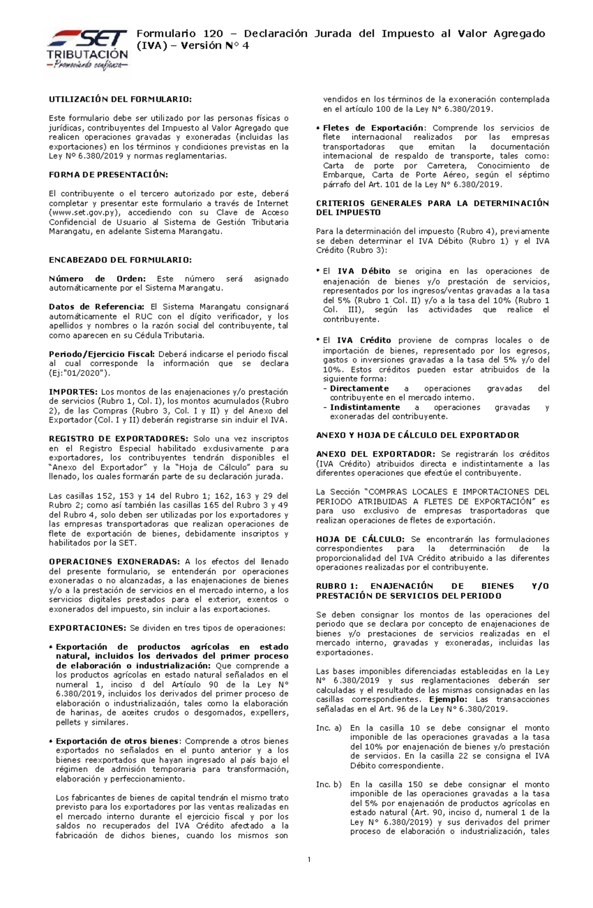 Instructivo del Formulario N° 120 IVA Versión 4 - (IVA) – Versión N° 4 ...