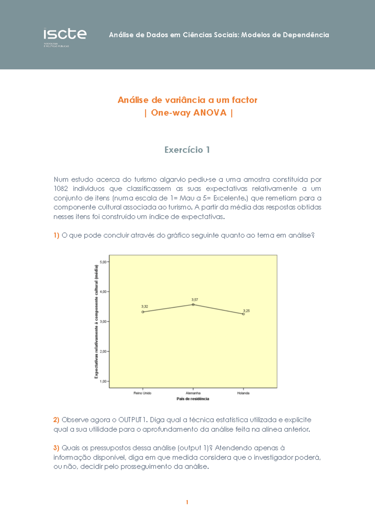 Exercício 1 - Exercício 1 adcs - 1 Análise de variância a um factor | One-way ANOVA | Exercício ...
