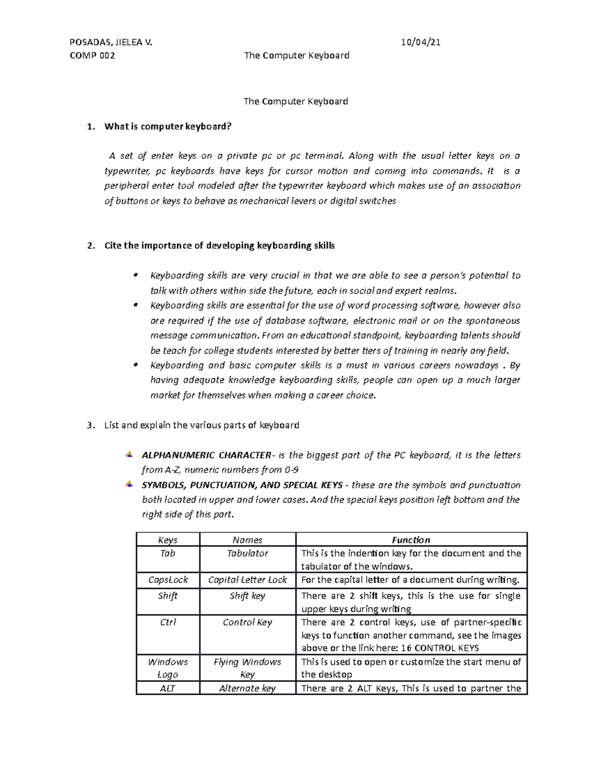 The Computer Keyboard - Information and Communication Technology - Studocu