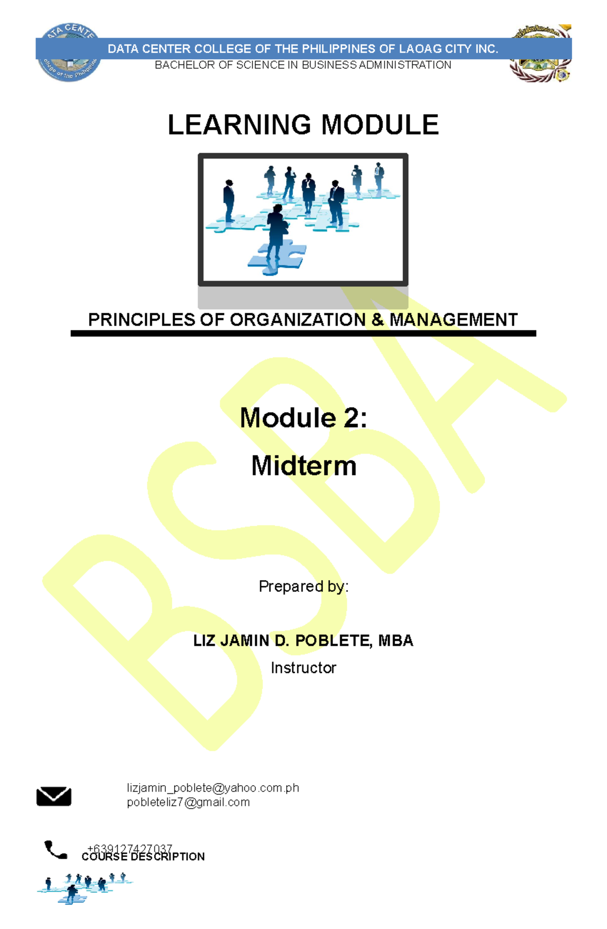 Midterms - pom - BACHELOR OF SCIENCE IN BUSINESS ADMINISTRATION LEARNING MODULE PRINCIPLES OF ...