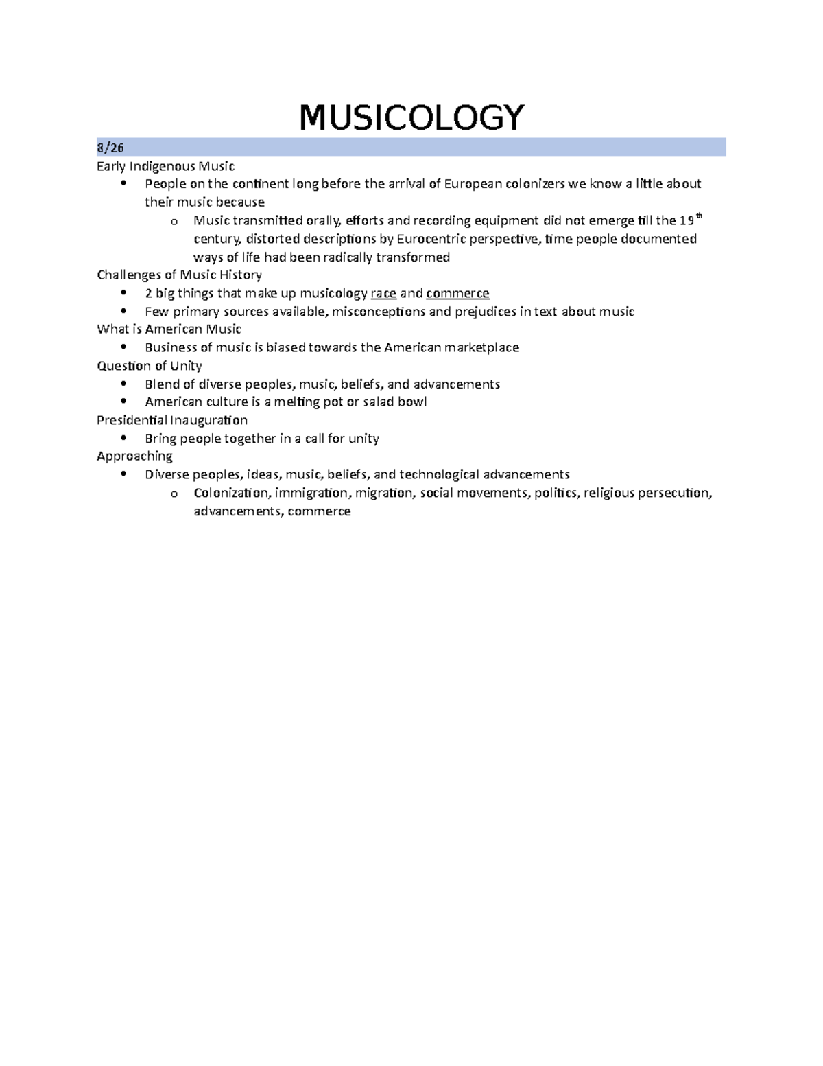 Musicology - Notes - MUSICOLOGY 8/ Early Indigenous Music People on the ...