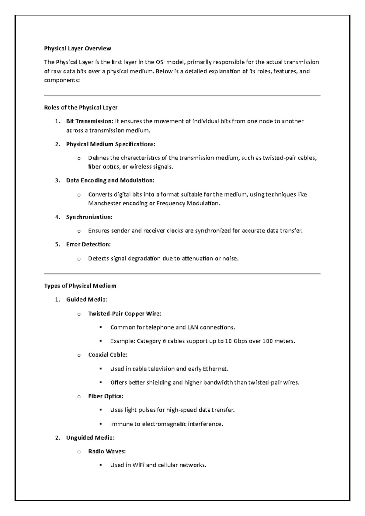 Physical Layer Overview - Below is a detailed explanation of its roles ...