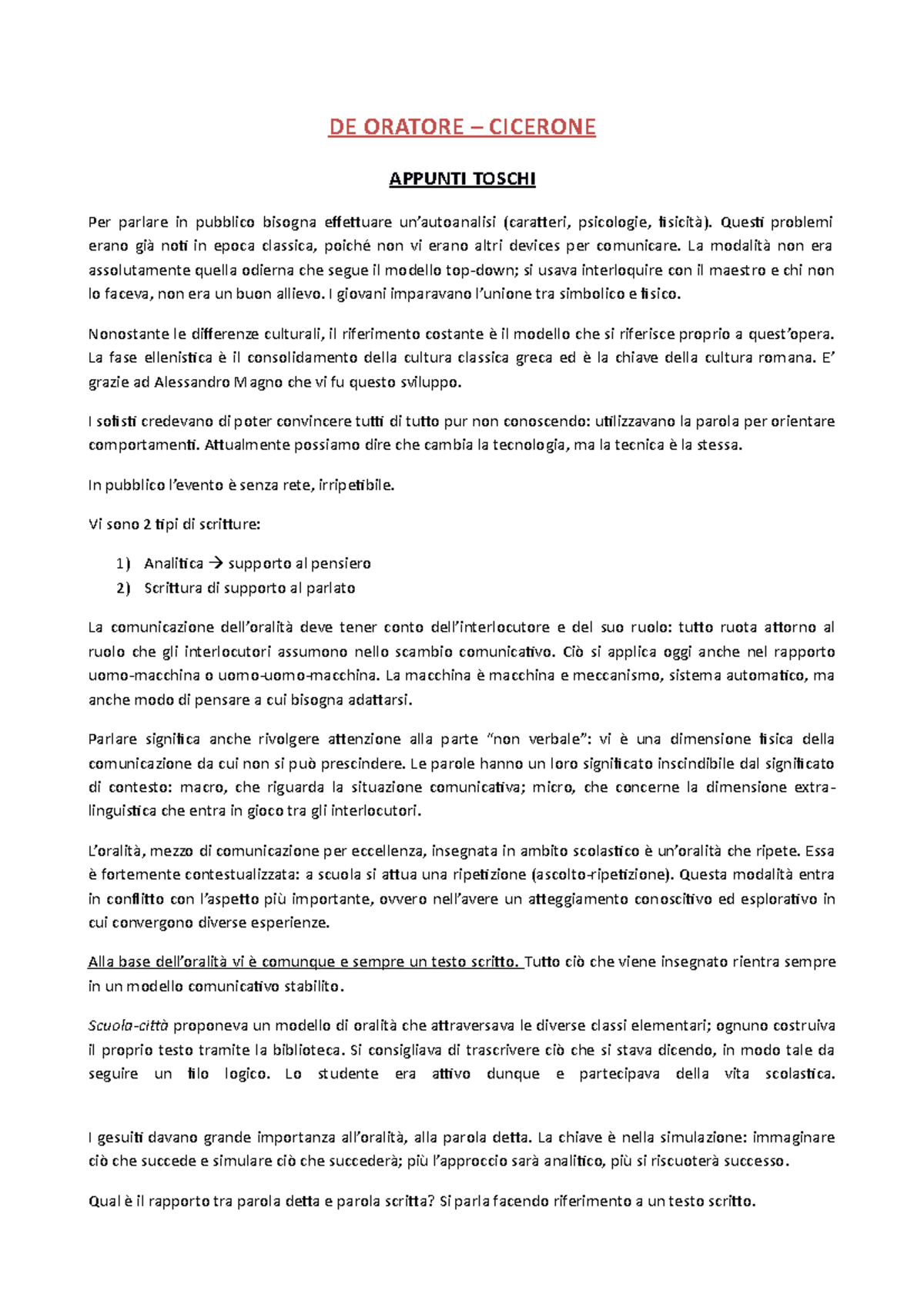 DE Oratore Cicerone - riassunto - DE ORATORE – CICERONE APPUNTI TOSCHI ...