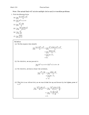 Life Science Calculus 1215 Cheat Sheet - MATH 1215 - Dal - Studocu