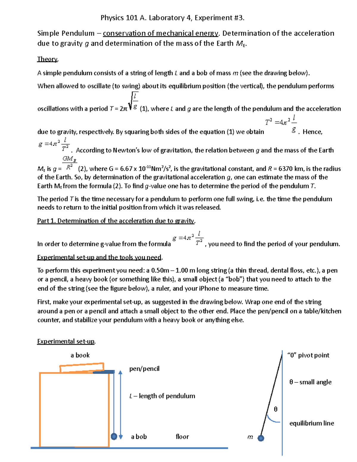 Experiment My CC 3 - 2021 - Physics 101 A. Laboratory 4, Experiment #3 ...