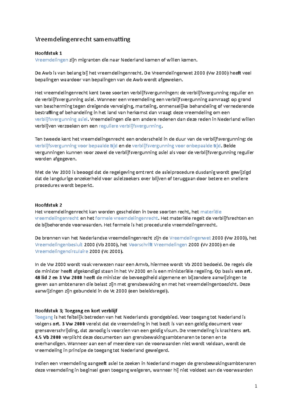 Samenvatting Vreemdelingenrecht - hoofdstuk 1-7 - Vreemdelingenrecht ...