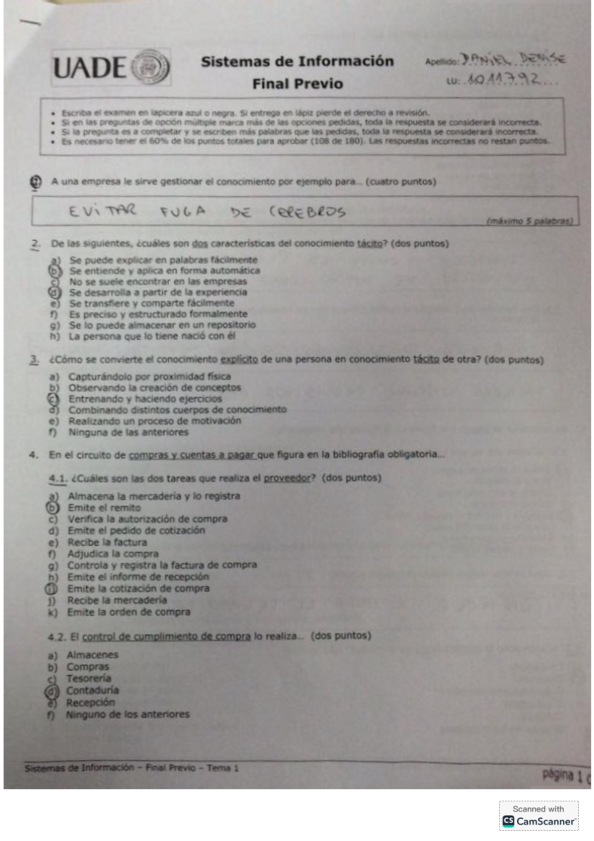 Previo dasi - modelo examen - UADE Sistemas de Información Apellido ...