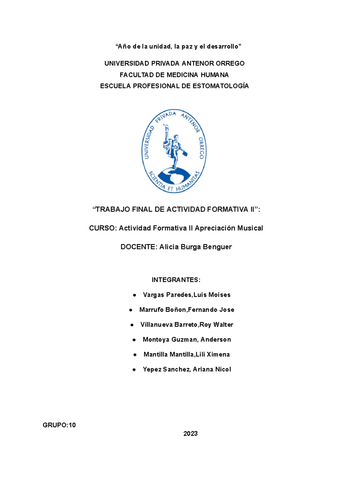 Trabajo Final DE Actividad Formativa II - “Año de la unidad, la paz y ...