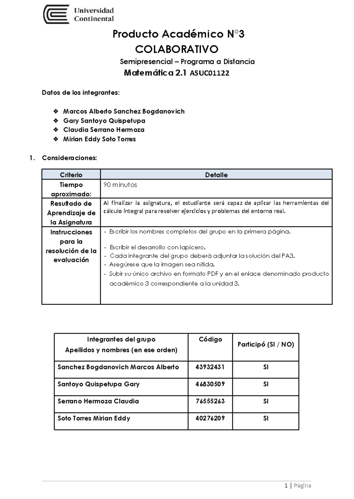 Matematica 2.1 Producto Académico N°3 - Producto Académico N° COLABORATIVO Semipresencial ...