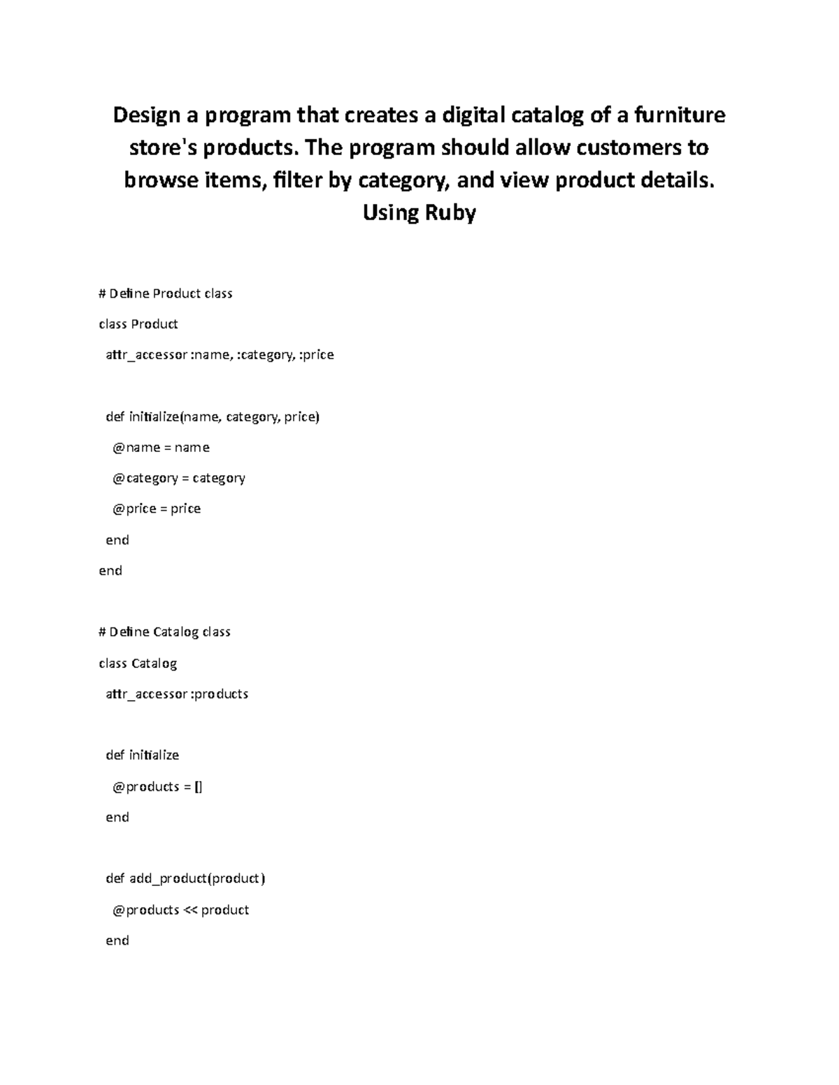 Using Ruby - Design a program that creates a digital catalog of a ...