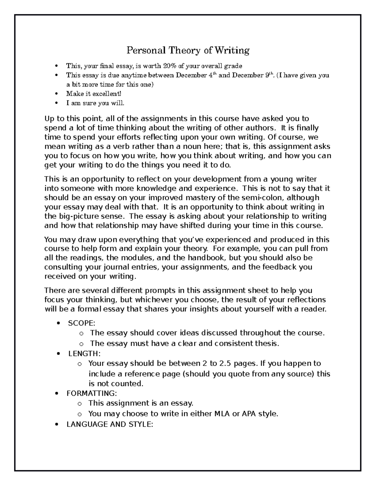 Personal Theory of Writing Assignment-6 - Personal Theory of Writing ...