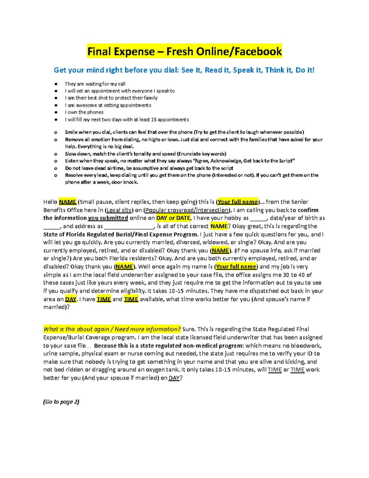 (Facebook Online) Final Expense Script-2 - Final Expense – Fresh Online ...