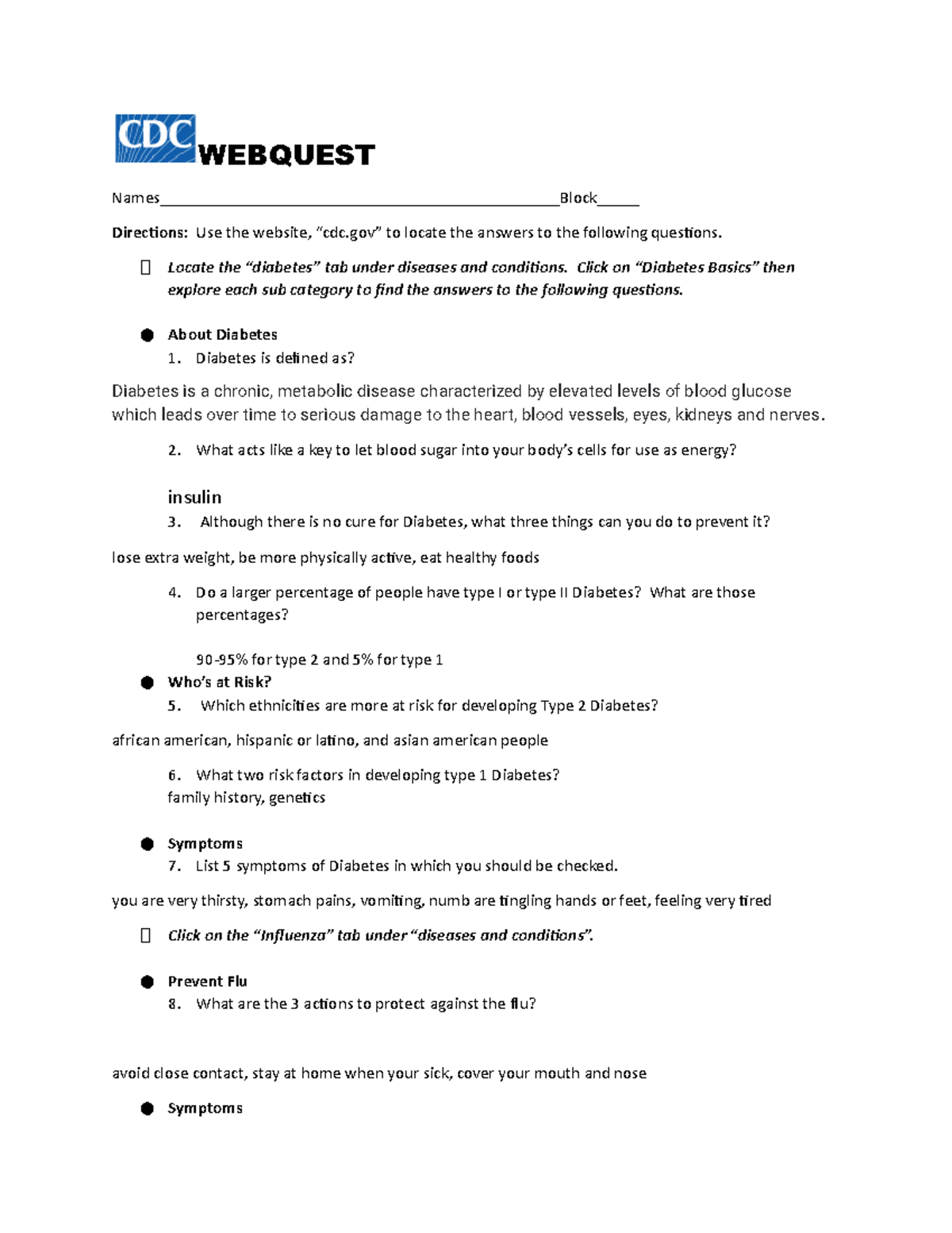 community health - WEBQUEST Names ...
