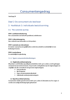 Samenvatting van consumentengedrag bachelor marketingcommunicatie VIVES ...