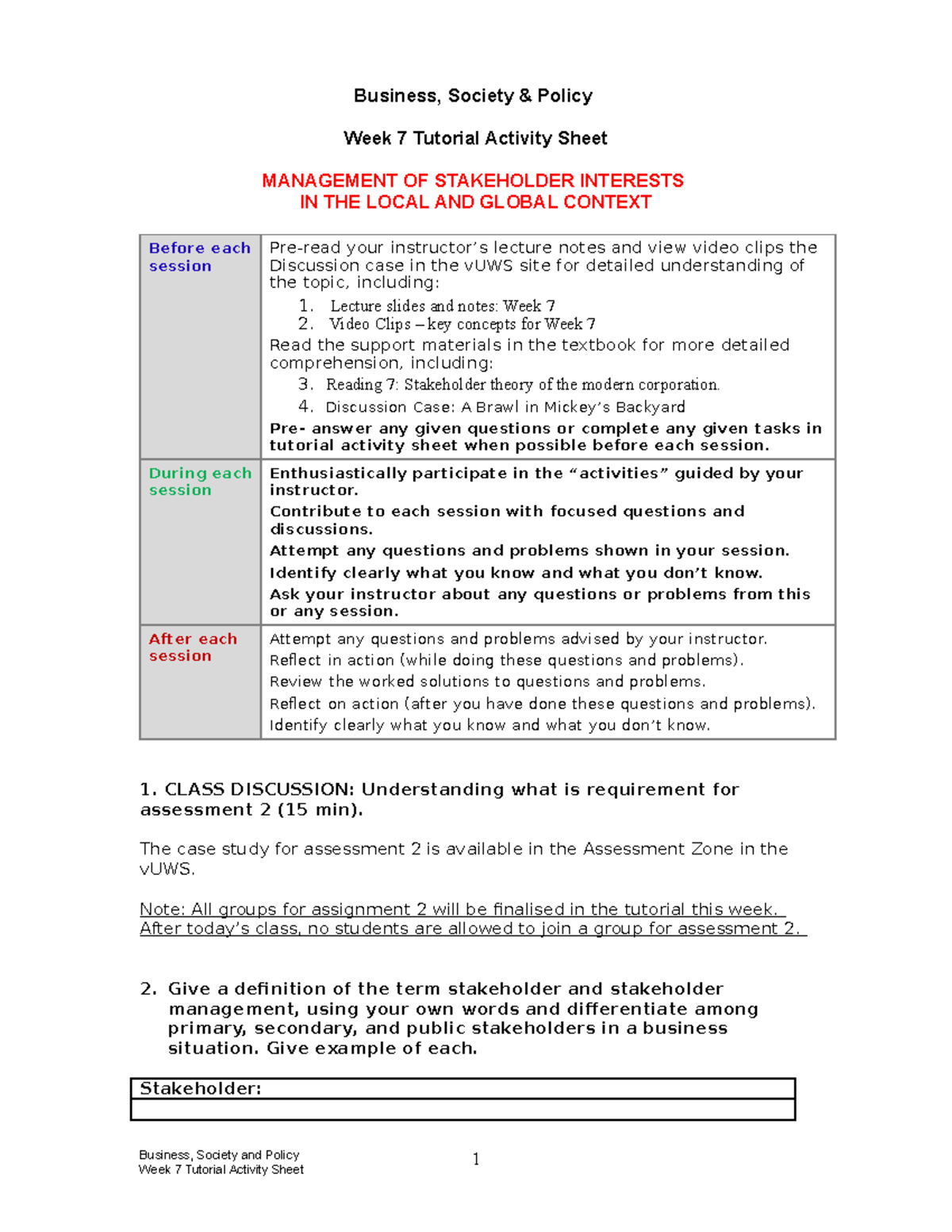 Week 7 Tutorial Activity Sheet(1) - Business, Society & Policy Week 7 ...