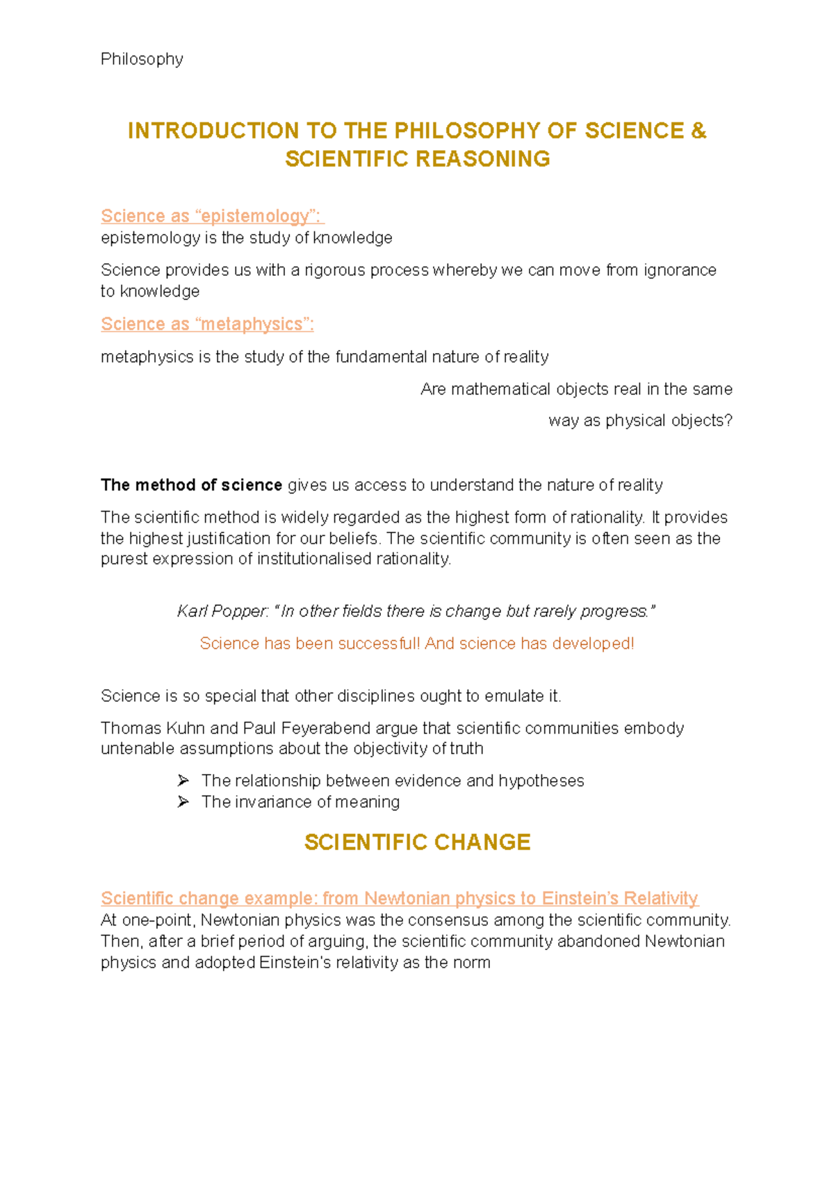 Philosophy Exam Notes - INTRODUCTION TO THE PHILOSOPHY OF SCIENCE ...