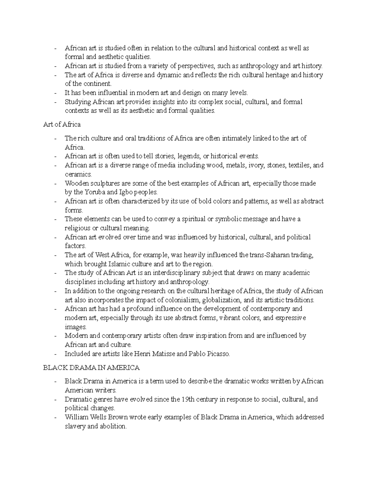 HIS 322 AFRO History Notes 13 - African art is studied often in ...