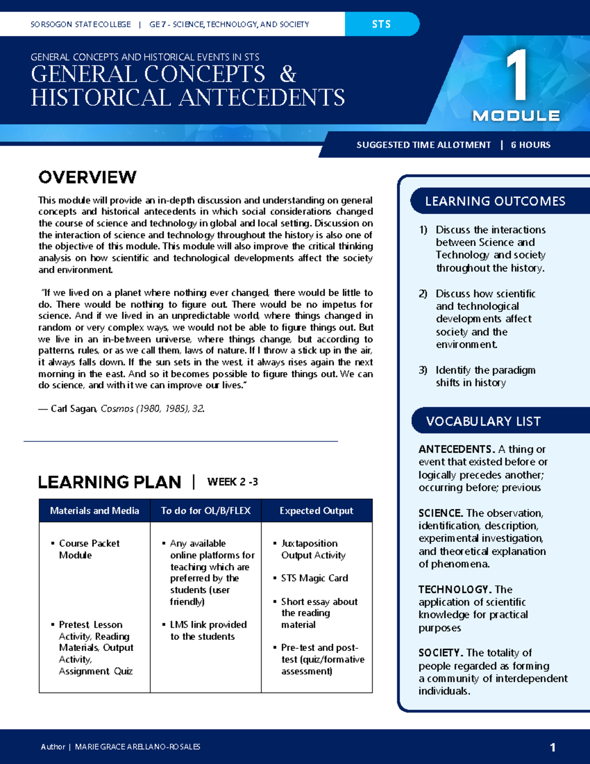 STS Module 1 - This module will provide an in-depth discussion and ...