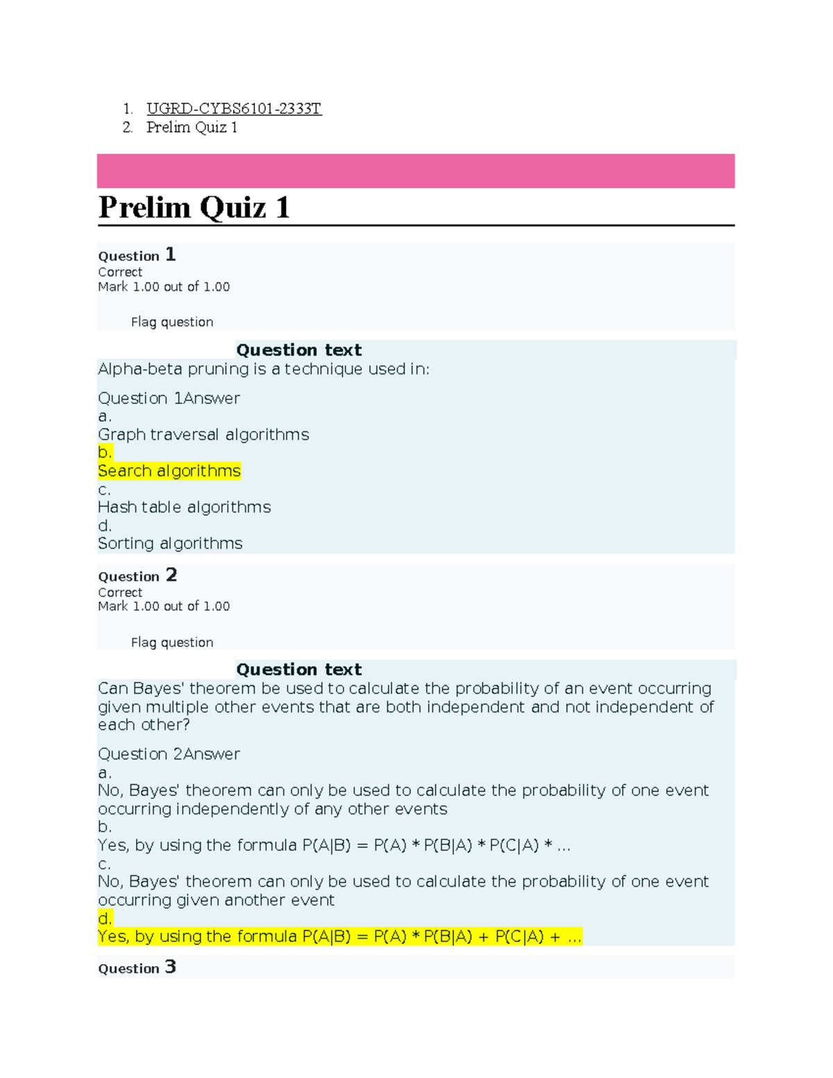 UGRD-CYBS6101-2333T Prelim Q1 - 1. UGRD-CYBS6101-2333T 2. Prelim Quiz 1 ...