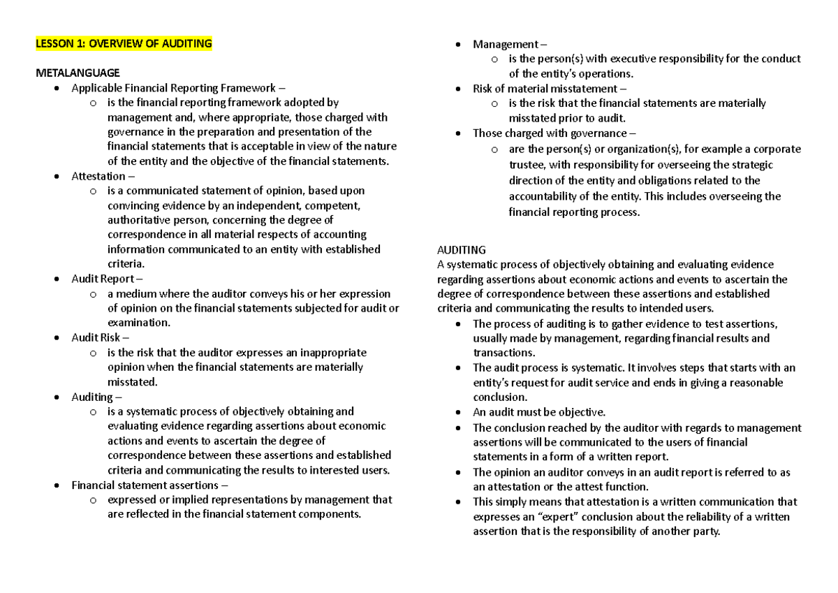 Auditing 1 - mgjgvutvo8t7pbiyonim p,oijhiovudcuyvtibynmi, - LESSON 1 ...