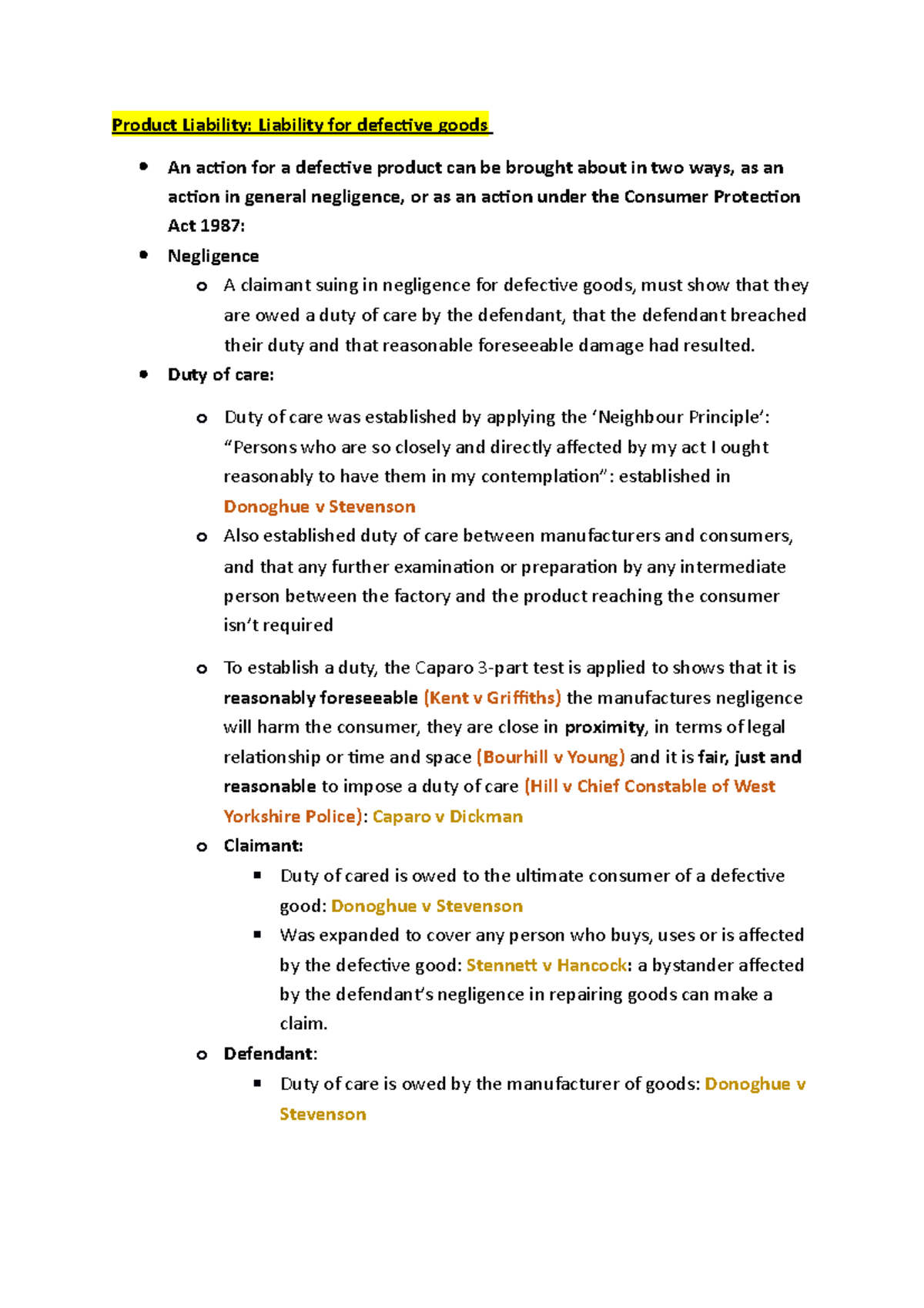 Product Liability - Summary - Product Liability: Liability for defecive ...