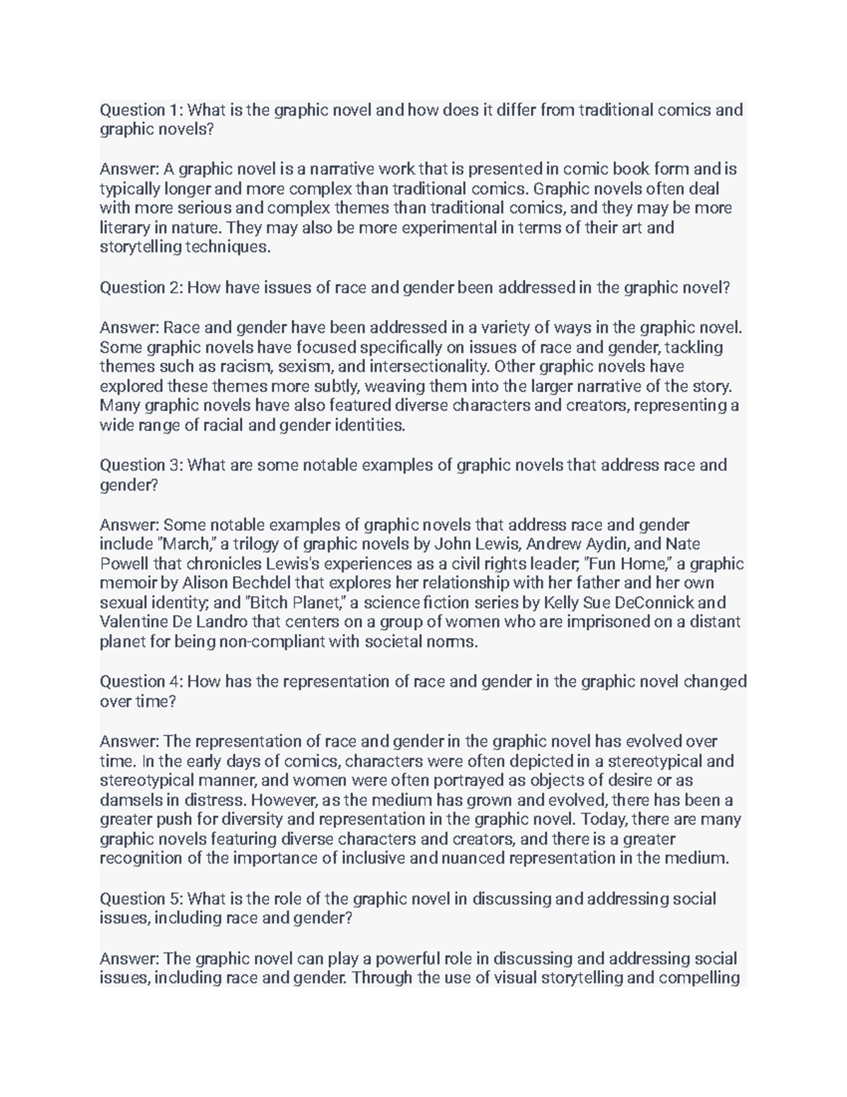 HW q a- Race, Gender and the Graphic Novel - Question 1: What is the ...