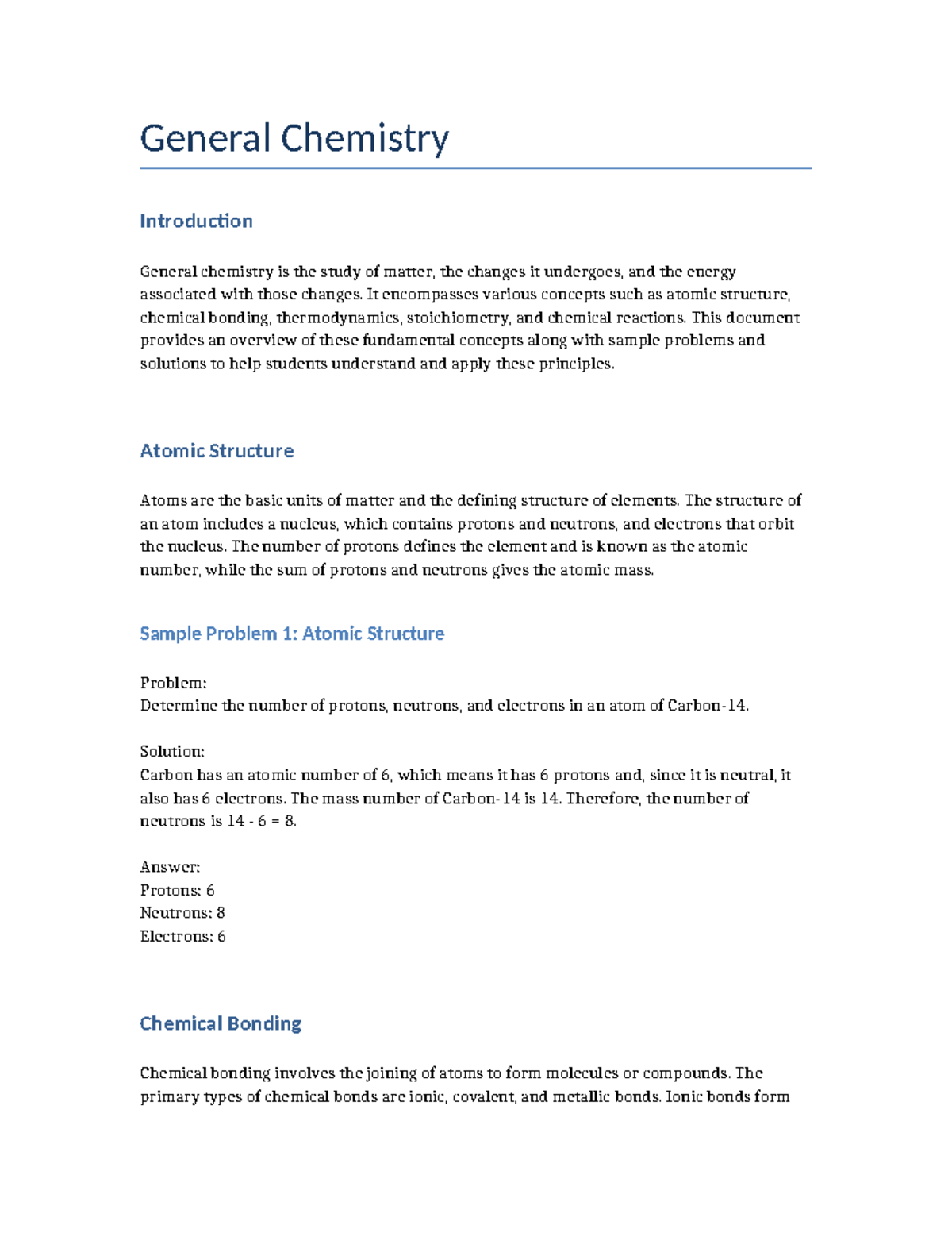 General Chemistry Document - General Chemistry Introduction General chemistry is the study of ...