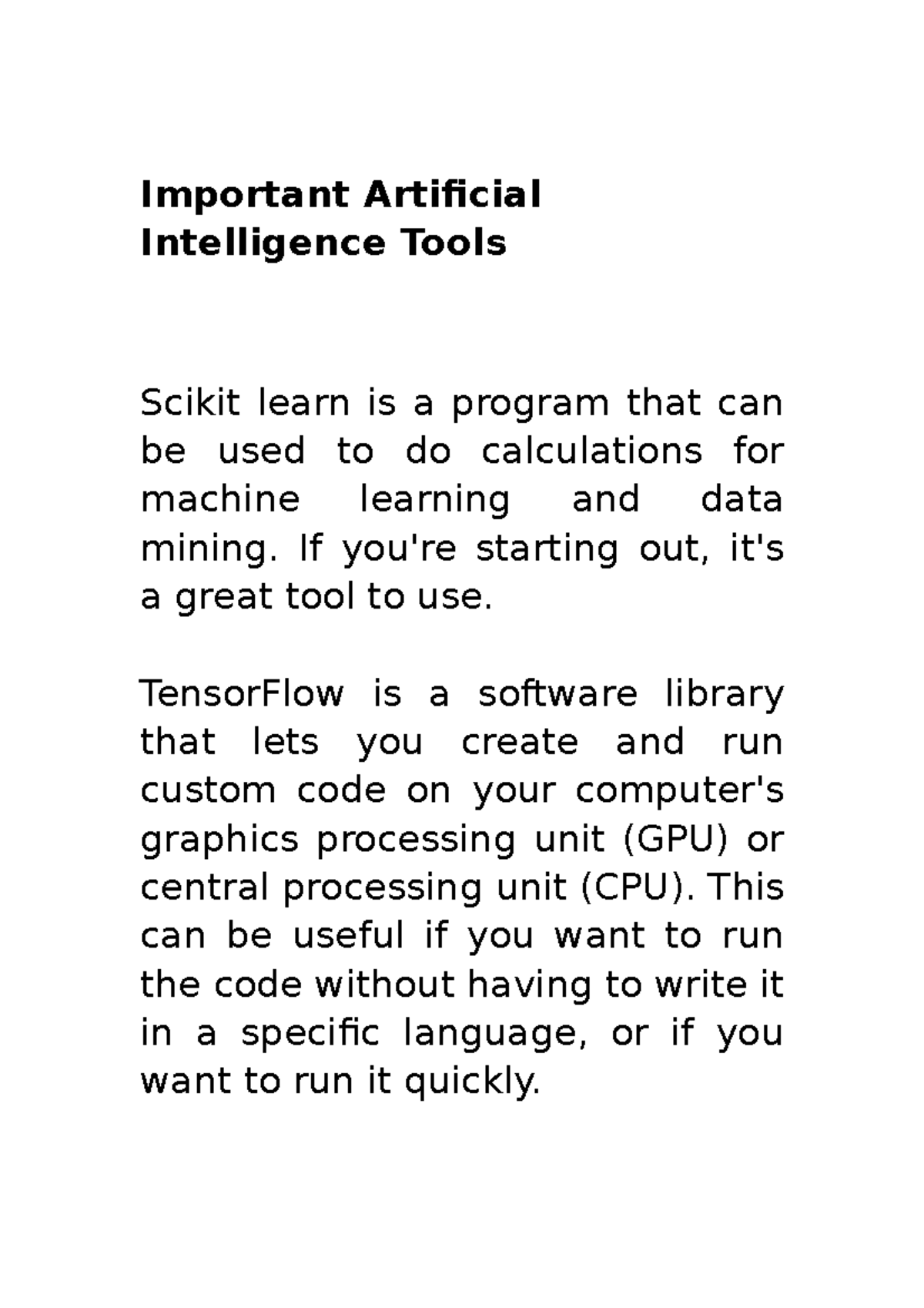 Important Artificial Intelligence Tools - Important Artificial Intelligence Tools Scikit learn ...