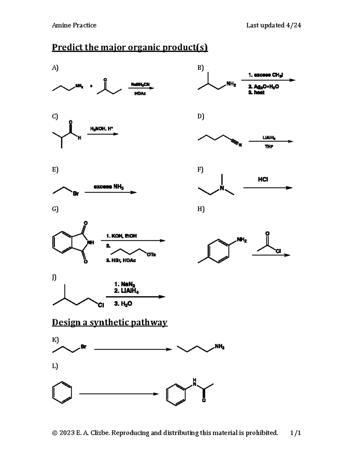 Amine Practice - Notes - CHE 205 - Amine Practice Last updated 4 ...