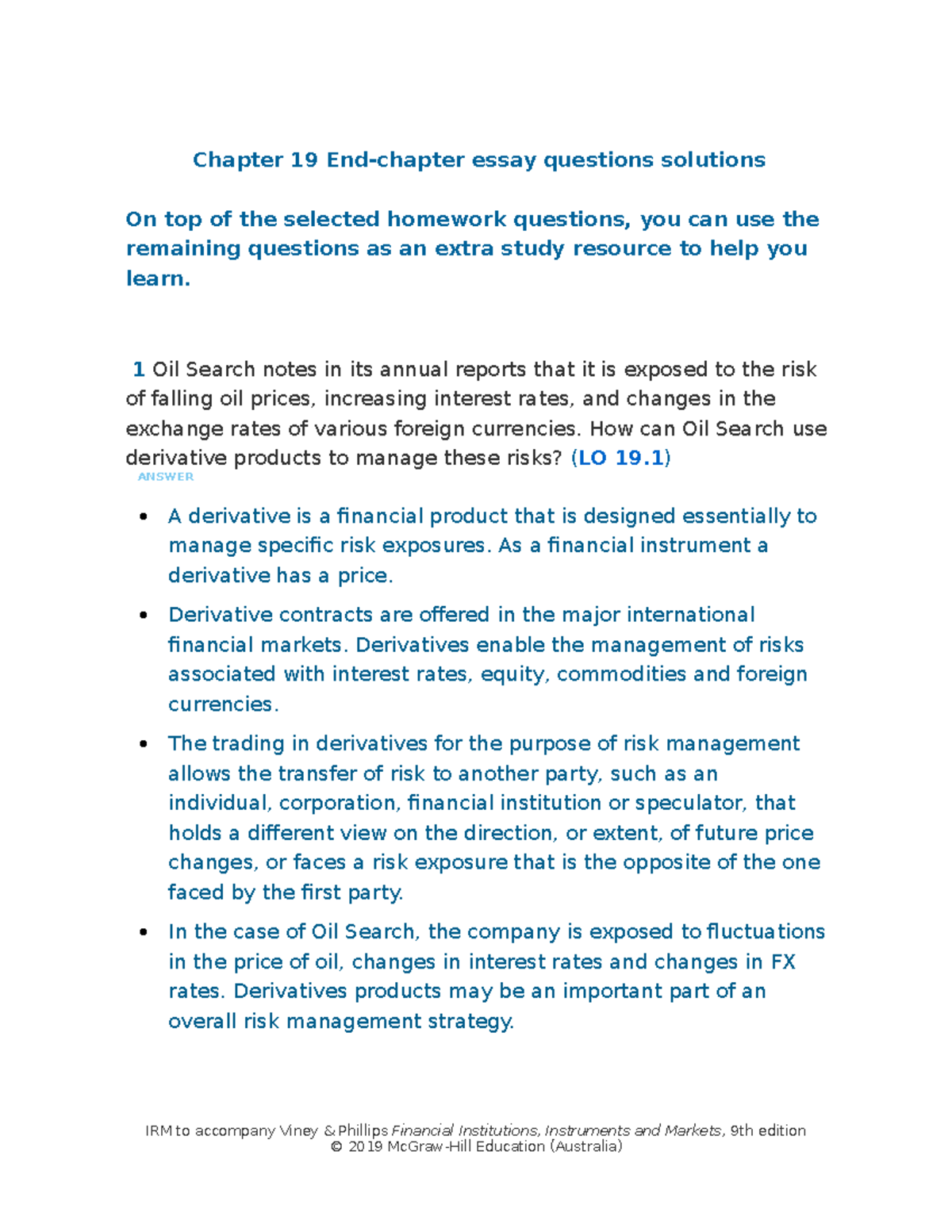 Chapter 19 end-chapter essay questions solutions - Chapter 19 End ...
