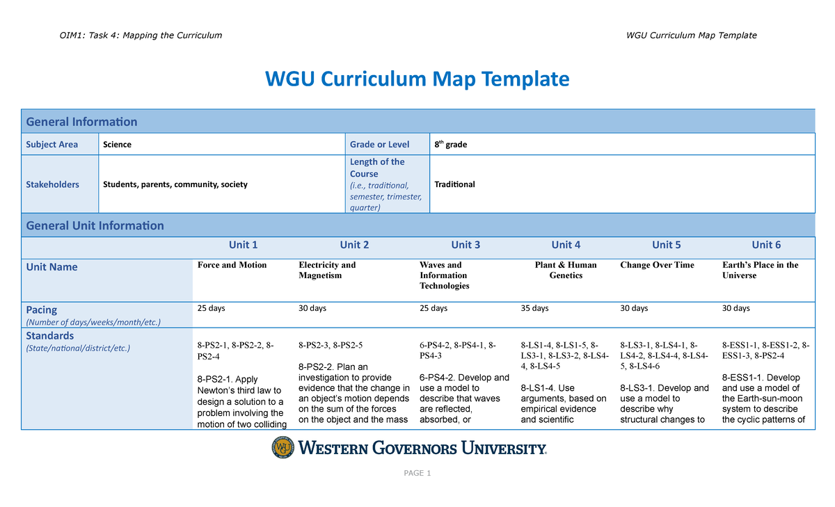 Curriculum Map - , traditional, semester, trimester, quarter ...