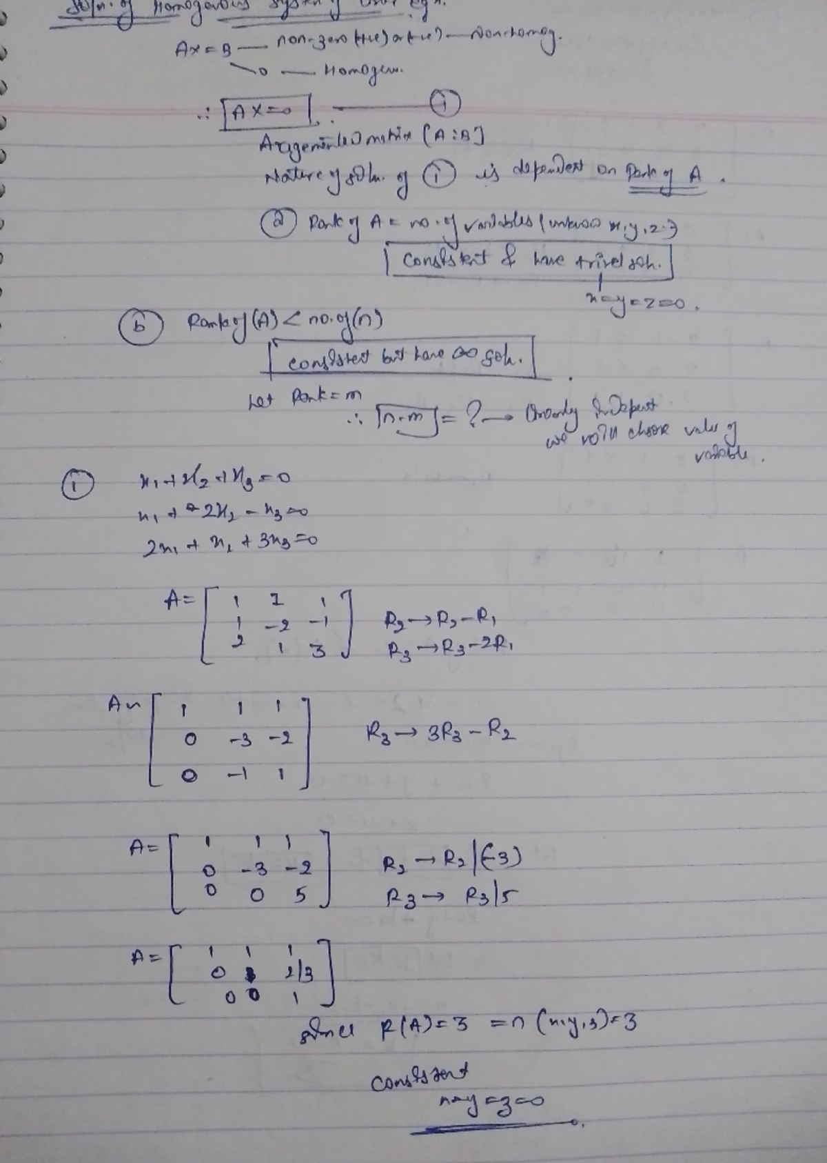 Solution of homogeneous linear equation - Matheamtics - A= ####### 1 ...