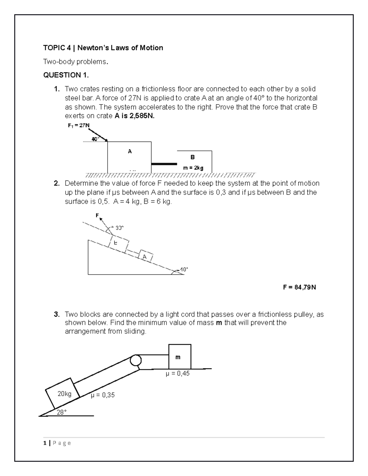 Practical TEST ECP Physics - TOPIC 4 | Newton’s Laws of Motion Two-body ...