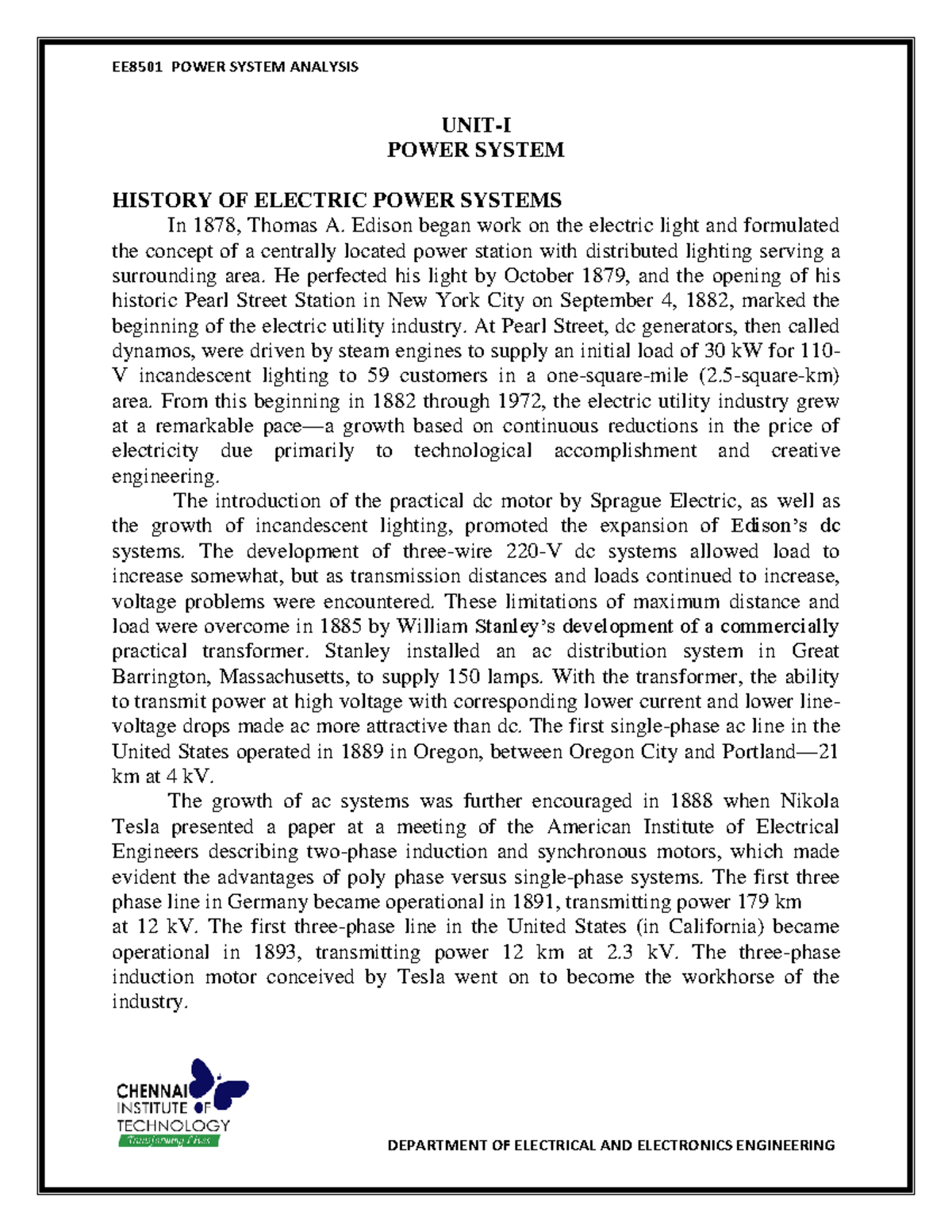 01 PSA ALL FIVE UNIT - QUESTIONS AND ANSWERS ON POWER SYSTEMS ANALYSIS ...