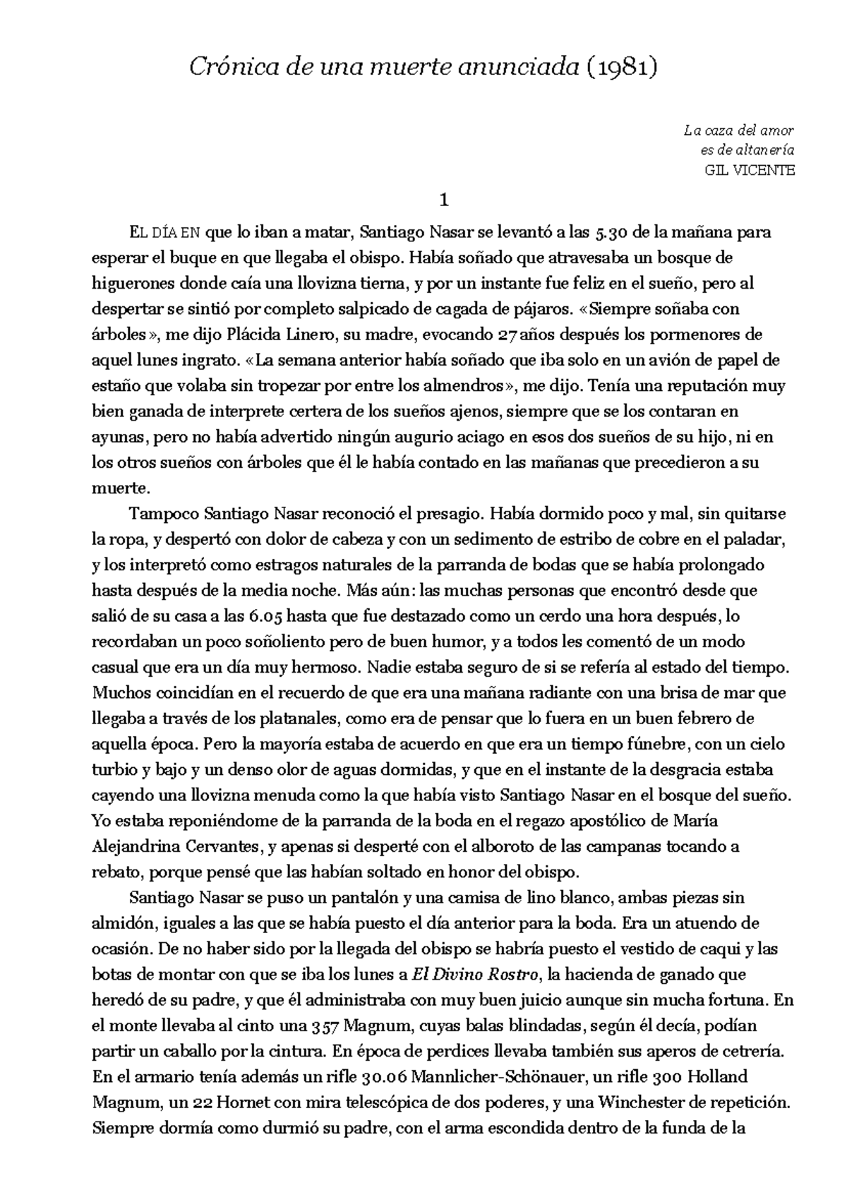 Crónica de una muerte anunciada. Cap 1 - Crónica de una muerte ...