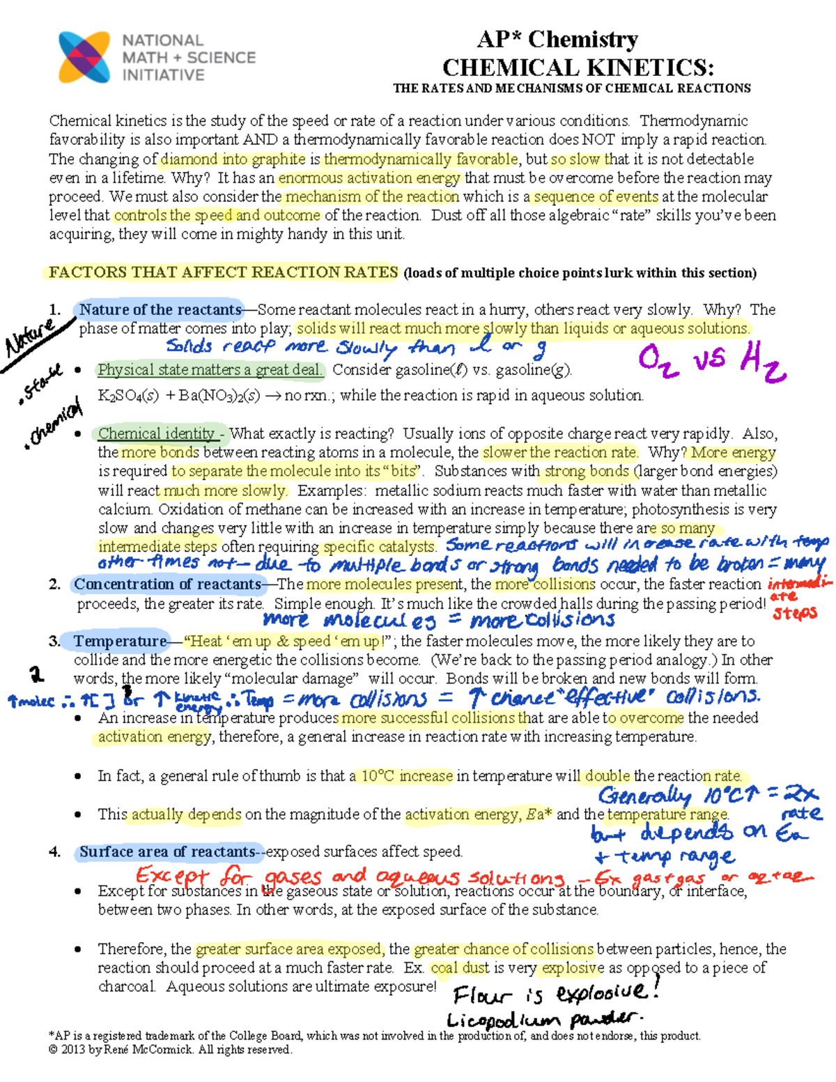 📔👩🏻‍🔬Kinetics notes Copy - AP* Chemistry CHEMICAL KINETICS: THE RATES ...