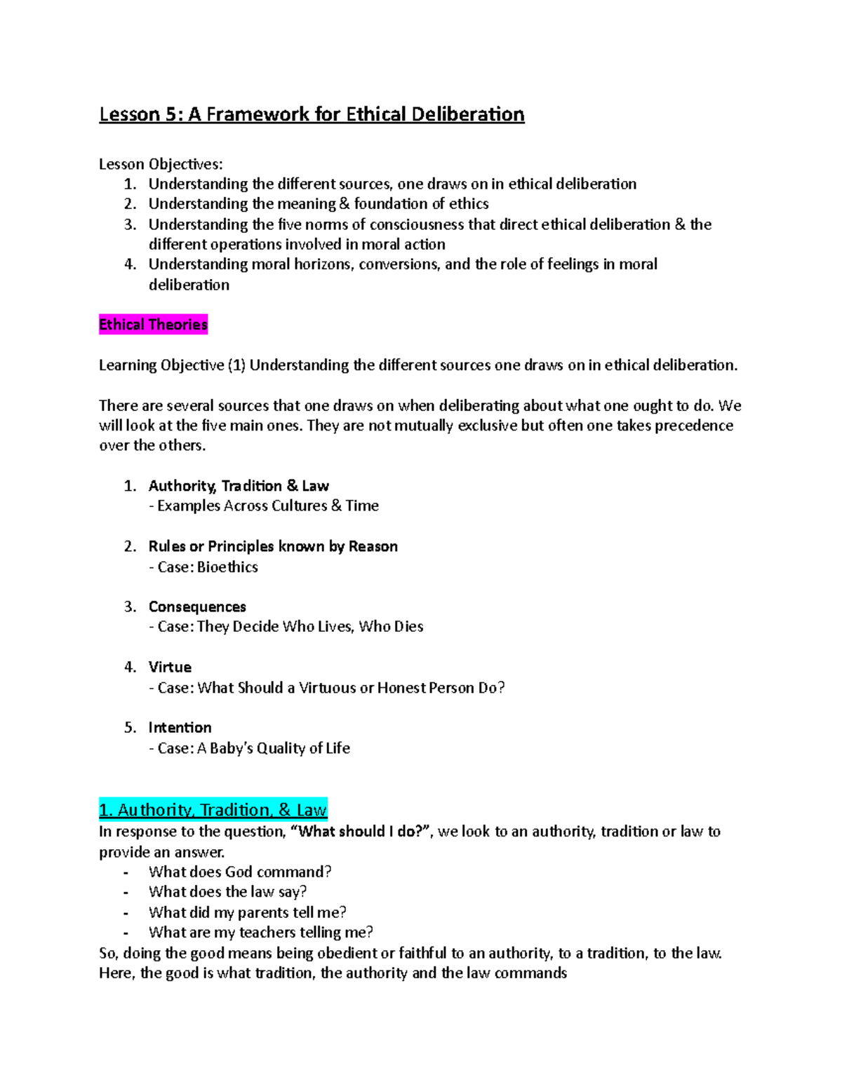 Lesson 5 - A Framework for Ethical Deliberation - Lesson 5: A Framework ...