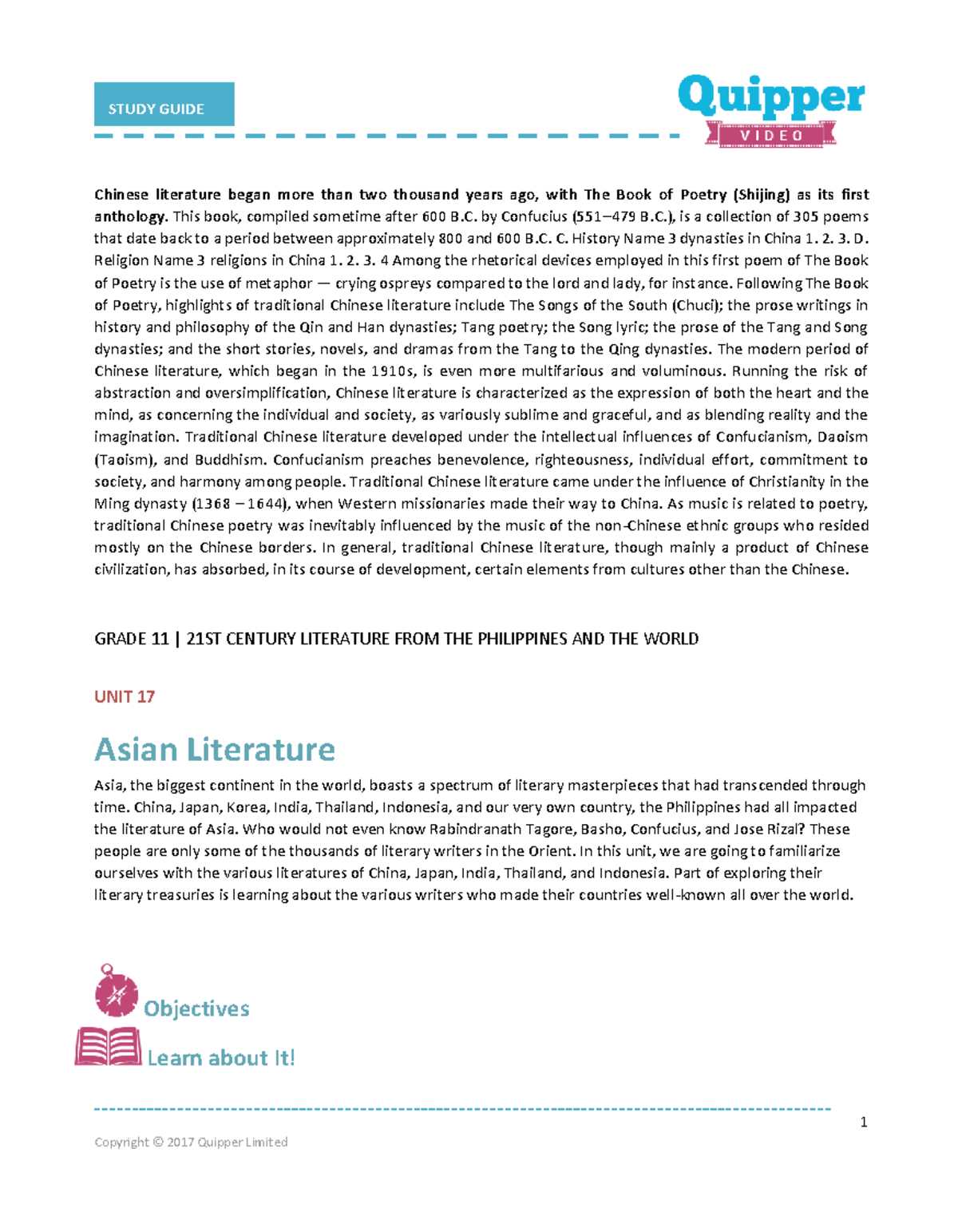 References-FOR- Report - 1 STUDY GUIDE Chinese literature began more ...