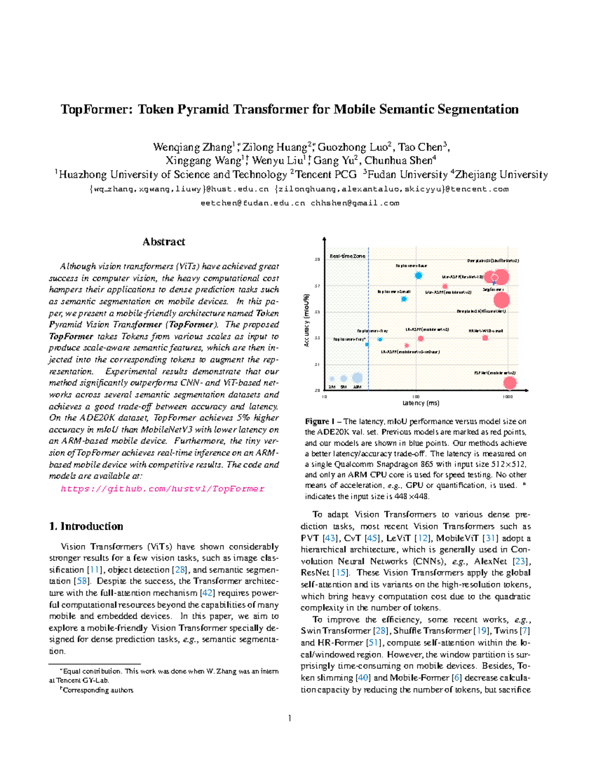 Top Former - Token Pyramid Transformer for Mobile Semantic Segmentation ...