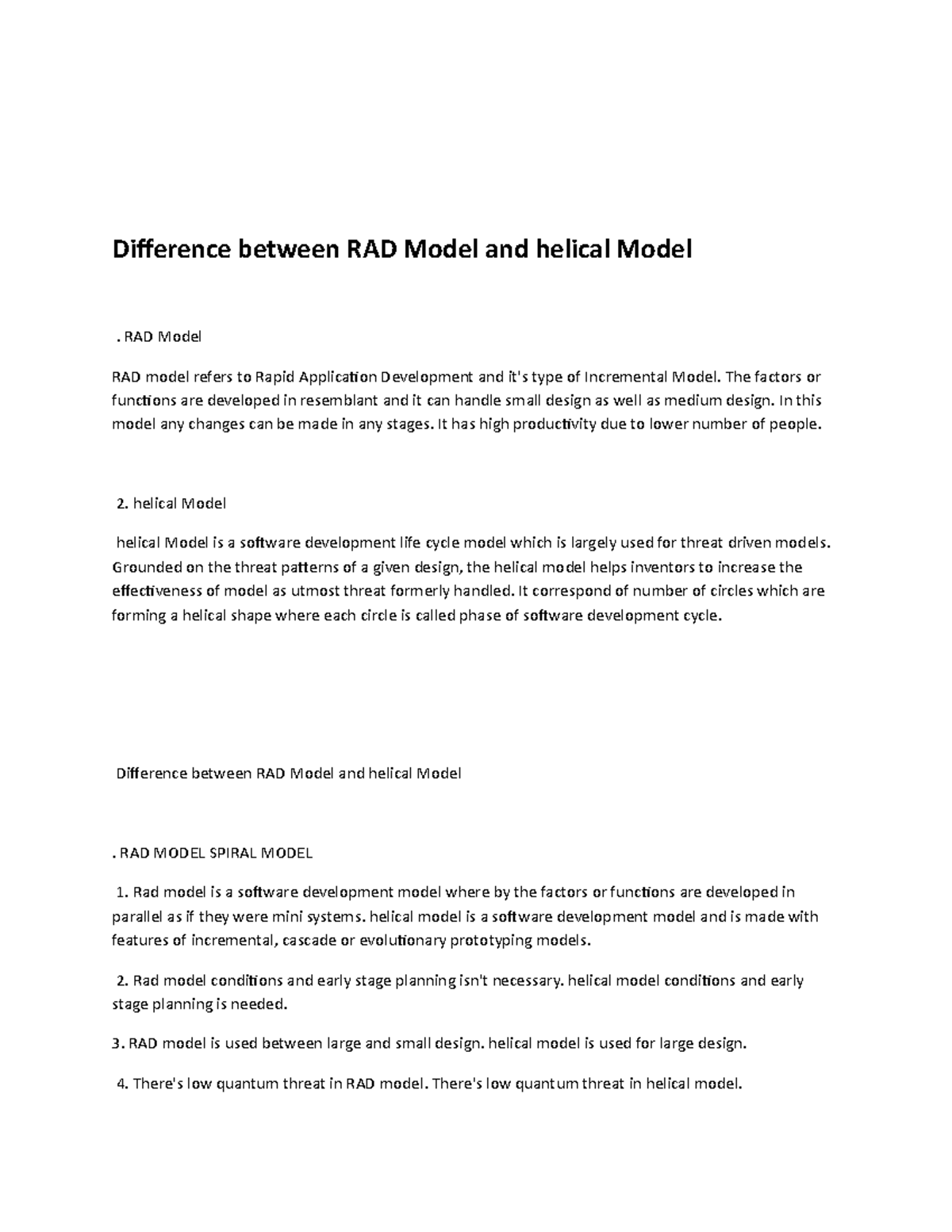 Difference between RAD Model and helical Model - RAD Model RAD model ...