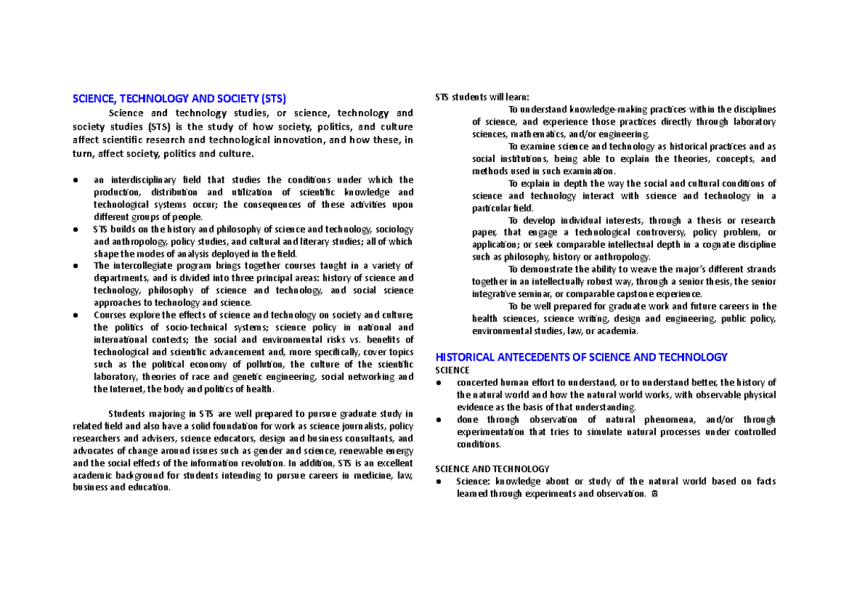 Assignment - Research Science Technology and Society - SCIENCE ...