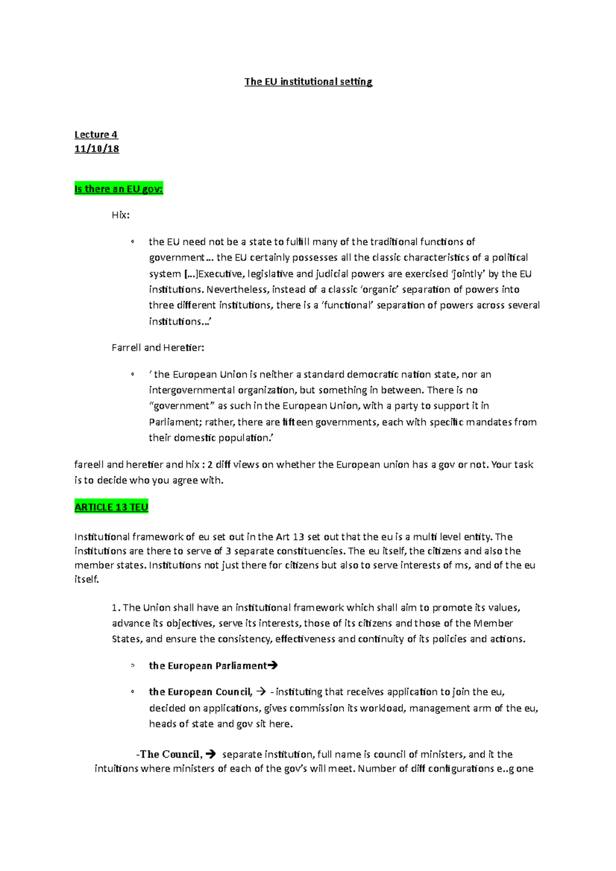 Lecture 4,5,6,7- The EU institutional setting - The EU insituional ...