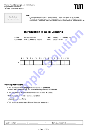 Example exam questions solutions - Introduction to Deep Learning (I2DL) Mock Exam - Solutions ...
